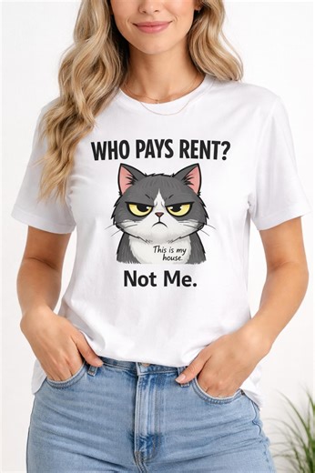 Grumpy Cat T-shirt, "i Live Here Rent Free" Humor Top, Cat Lover Gift - Etsy