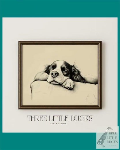 Vintage Springer Spaniel Wall Art Printable, Dog Sketch, Rustic Home Decor, Antique Style Pet Por...