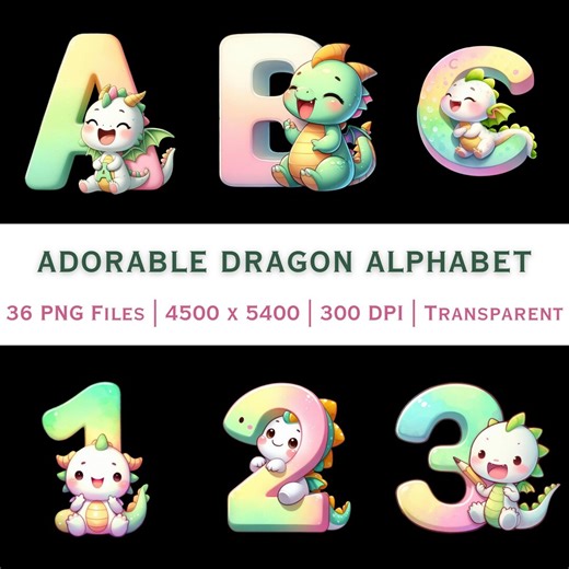 Baby Dragon Alphabet & Numbers | A to Z and 0 - 9 Fantasy Letter Set for Kids Crafts and Printables - Etsy