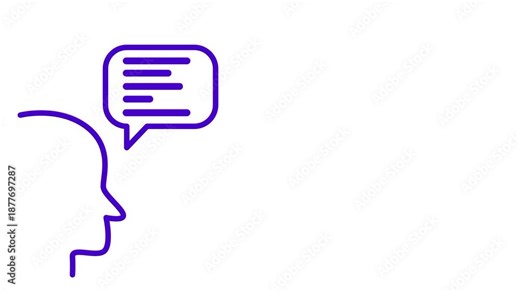 A single purple outline of a person is shown with a rectangular speech bubble above their head to symbolize individual communication.