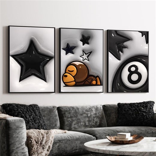 Set of 3 Hypebeast Wall Art, Urban Street Pop Art Prints, Designer Toy Inspired Decor, 3D Style Artwork, Kaws, Digital Download - Etsy