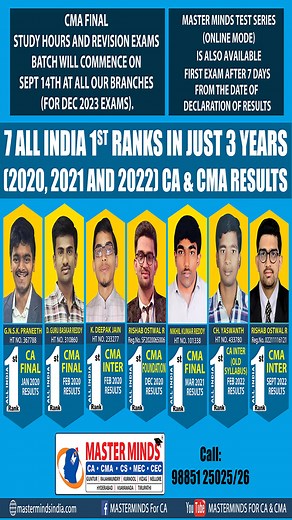 CMA FINAL STUDY HOURS REVISION EXAMS BATCHES FROM SEPT 14 | MASTERMINDS For CA