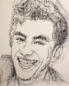 LA! My portrait of Olly Alexander as #RitchieTozer using an ink stamp of the word ‘LA’. #ItsASin #LA Years & Years | Nathan Wyburn Art