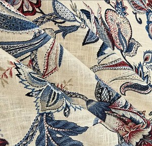 Jacobean Scalloped Faux Roman Shade/ Unique Trimmed Mock Valance/ P Kaufmann Garden Flora Denim/ Original Design by Sod® #502 - Etsy