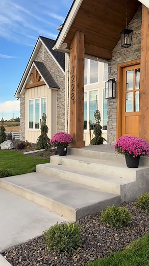 5K views · 25K reactions | Rich textures, warm wood and inviting colors are the perfect recipe for this exterior on our Golden Field Haven project. . . . . . . . . . . #design #home #homedesign #newbuild #homebuilder #newhome #build #paradeofhomes #exterior #rock #woodbeams #landscaping #mdshomes | MDS Homes | Facebook
