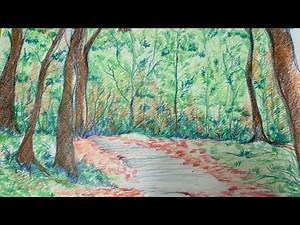 How to draw fall/Autumn landscape.Easy drawing tutorial with colourpencil.drawing step by step.Unit4