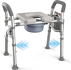 Agrish Bedside Commode for Seniors - with Adjustable Bars [Heavy Duty 350lbs], Handicap Raised Toilet Seat with Handles Padded, Medical Elderly Assistance Potty Chair - Extra Large