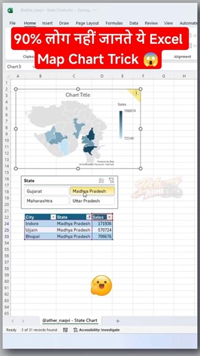 Excel Map Chart Trick 🔥 State-wise Data Visualization in Seconds! #excel