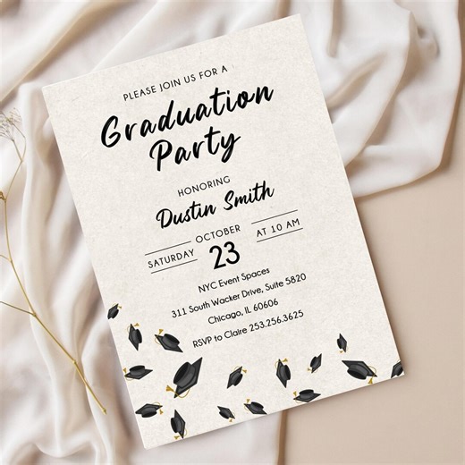 Customizable Modern Grad Invitation for Boys | Graduation Invite - Edit With Canva - Instant Download - Etsy