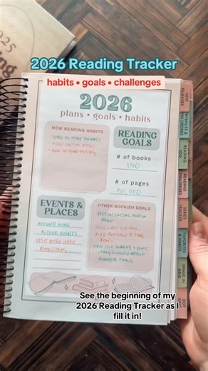 Filling in the 2026 Reading Tracker with my reading goals, challenges, and more! The Reading Tracker is designed for all your stats & bookish list needs. It’s perfect for bookworms who don’t want to write out full reviews. Grab yours now while they’re still here! Ships in 1-2 business days to get to you as quickly as possible! #readingtracker #booktracker #readingchallenge #readinggoals #readingjournal | Novelly Yours