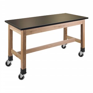 National Public Seating 24" x 60" x 30" Wood Science Lab Table with Phenolic Top and Casters
