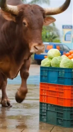 big cow going berserk in the middle of the market 😱 #animals
