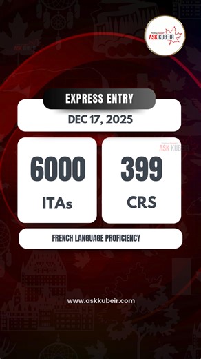 🇨🇦 IRCC Express Entry Update – French Language Proficiency 🙌 🔹 Invitations Issued: 6,000 🔹 CRS Cut-off: 399 🔹 Tie-Breaking Rule: August 24, 2025 at 23:43:05 UTC ⏳ 🎉 Congratulations to everyone who received or is expecting an invite from this round! 🙌 #expressentry #EEdraw #french #francophone | Ask Kubeir Immigration