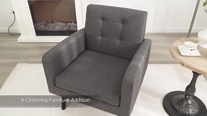 Yaheetech Modern Living Room Chair, Mid-Century Armchair Button Tufted Back and Wood Legs, Vintage Lounge Chair for Bedroom/Home Office/Study, Gray