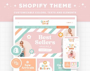 Shopify Theme Boho Groovy Pastel Customizable Color Shopify Template Editable Canva Banners Boutique Bright Aesthetic Pastel Design - GVB - Etsy