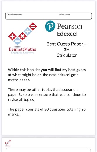 BennettMaths Edexcel 3H Solutions Available Now