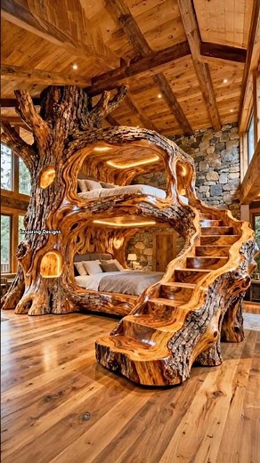 Wow! Incredibly gorgeous tree trunk bunk bed! 🤯👏 #interiordesign #homedesign #rustic