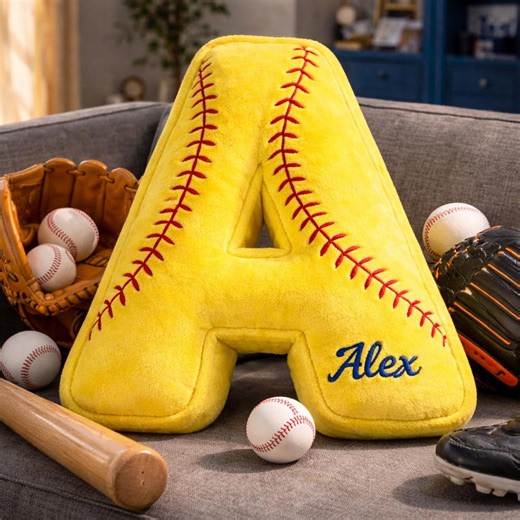 Personalized Baseball Initial Pillow – Custom Name and Shape Letter Throw Softball Pillow, Sports Fan Cushion, Gift for Baseball Lovers - Etsy