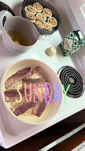 Sunday mornings #sunday #breakfast #eggs #bacon #cinnamonrolls