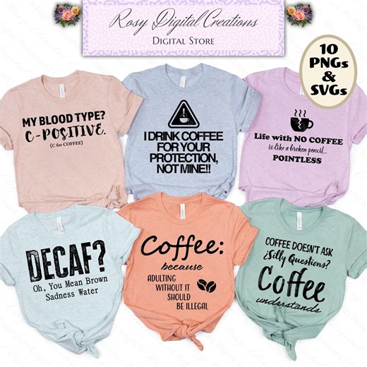 10 Funny Coffee Quotes Bundle PNG & SVG: Retro Caffeine Humor Designs (digital Download) - Etsy