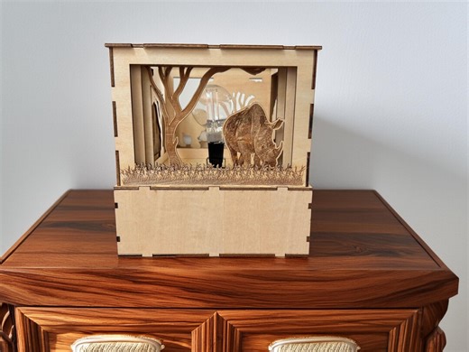 Layered Wildlife Lamp, Wood Shadow Box Lamp, Rustic Safari Night Light, Nature Home Decor Gift - Etsy