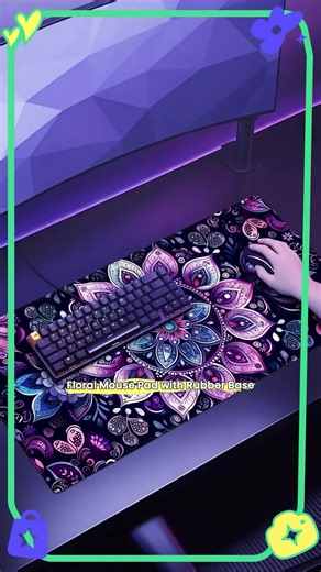 A Large Floral Mouse Pad with a Rubber Base, a Non-Slip Gaming Keyboard Mat, Durable Thick Home Office Desk Pad, Vibrant Purple, Blue, And Pink Design, Perfect As a Gift for Gamers And Professionals, Desktop Mouse Pad #purplemattress #floormats #deskgadgets #homeofficetools #officedesk #playmatforkids #kitchenmats #gamingmousepad #deskornaments #officegirlydeskaccessories
