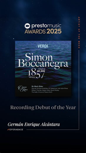 Operabase on Instagram: "🏆✨Last week, @german_alcantara_baritone was awarded Recording Debut of the Year at the Presto Awards for his stunning debut as Simon Boccanegra in Opera Rara’s world-premiere studio recording of the original 1857 version of Verdi’s opera. Presto Music praised his remarkable achievement, sharing: “Our traditional ‘Debut Album’ award gets a slight rebrand this year in recognition of the extraordinary big-match temperament displayed by this young Argentinian baritone, who 