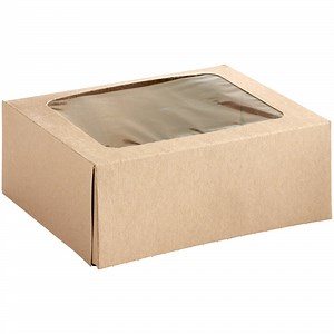 Baker's Lane 9" x 7" x 3 1/2" Kraft Auto-Popup Window Cake / Bakery Box - 10/Pack