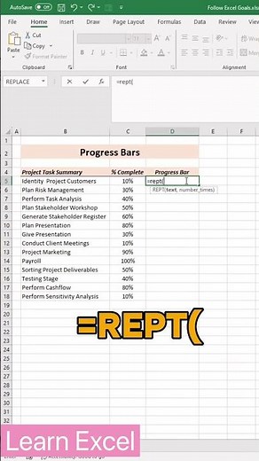 Create progress bars quickly in excel #excel #exceltips #exceltutorial