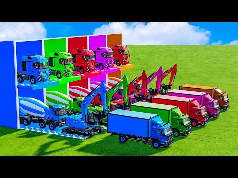 Colorful Garage FS22, Mixer Truck With Flatbed Trailer, Excavators, Man, Box Trailer, Mercedes-Benz
