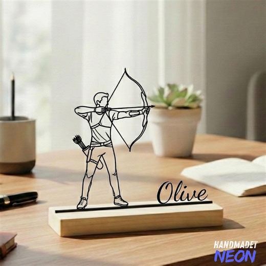 Custom Archer Table Decor With Wooden Base: Personalized Name Sign, Archery Metal Art, Gift for Him - Etsy