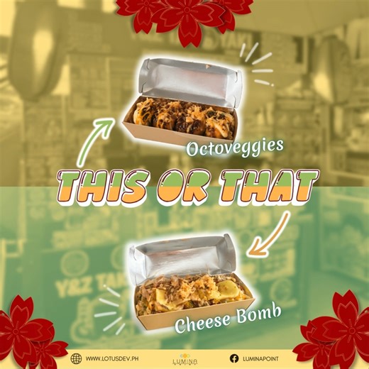 The Ultimate Snack Showdown! 🐙🔥 We’re settling the debate today at Lumina Point. When the Takoyaki cravings hit, which side are you on? Top: Classic & Savory 🤤 Bottom: Creamy & Cheesy 🧀 Tell us your pick in the comments below! 👇 Better yet, why not have both? Visit Y&Z Takoyaki at Lumina Point today and grab a box (or two)! #LuminaPoint #TaraNaSaLuminaPoint #NewBeginningsAtLuminaPoint | Lumina Point