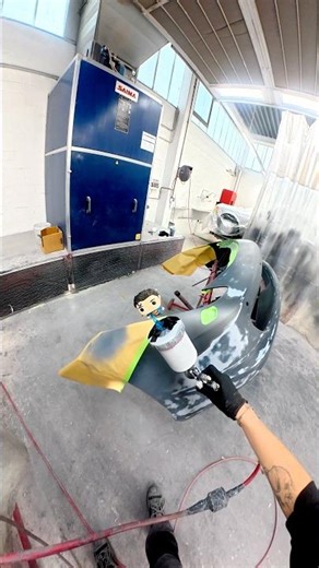 POV: Applying high-build primer on a Ferrari 458 while the Man of Steel inspects the base 🦸‍♂️ 🏎️