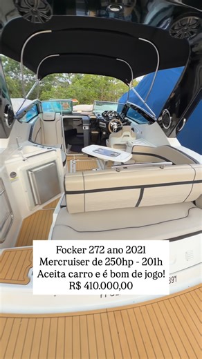 Marco Schmidt on Instagram: "Focker 272 ano 2021 Mercruiser 250hp Rabeta Bravo3 Apenas 201h Toldo Extensão de toldo na popa Piso EVA Churrasqueira a carvão Guincho elétrico Capa de proteção Sonar/ gps Farol Banheiro com vaso elétrico Solário de proa Som com módulo Carreta rodoencalhe Apenas R$ 410.000,00 Aceita tudo em carro! Avalia proposta! #barcosavenda #lanchasavenda #lancha"