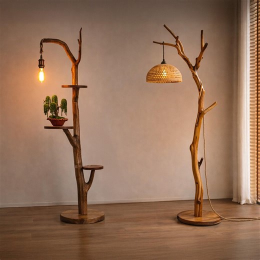 Driftwood Tree Branch Floor Lamp Rattan Pendant Light Standing Tall Lamp Tree Lighting Living Room Decoration - Etsy
