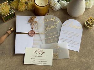 Frosted Acrylic Wedding Invitation Suite: Gold Foil Arch Design, RSVP Included - Etsy