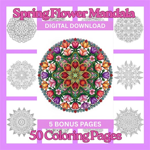 Spring Flower Mandala Coloring Page for Adults, Floral Mandala Digital Download, Printable Spring Garden Coloring Sheet, Zen Flower Art - Etsy