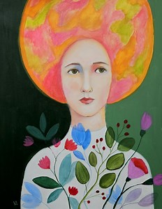 Abstract Face Painting: Floral Portrait, Original Acrylic Artwork (20x16x1.5) - Etsy