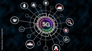 Stunning 5G Network Technology Animation Futuristic Circular Design Global Connectivity High. 5G network animation with futuristic circular design.Digital growth, speed, and innovation.