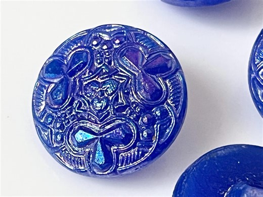 Iridescent Blue Glass Buttons - Vintage Czech Glass Buttons - 18 Mm - 1 Piece - Etsy