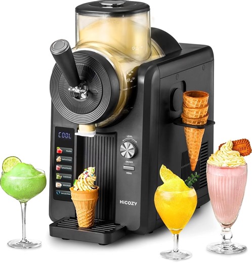 HiCOZY Slushie Machine & Ice Cream Maker, Frozen Drink Maker for Home, Milk Shake Maker, No Ice Needed, Self-Cleaning | Ice Cream, Frozen Margaritas, Frappés, Milkshake, Cold Drink, Black, for Gift