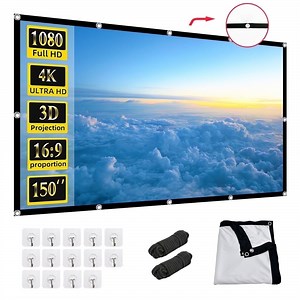 GAINVANE Outdoor Projection Screen 150 Inch, Washable Projector Screen 16:9 Foldable Wrinkle Resistant Portable Projector Cinema Screen for Home Theater Outdoor Indoor Support Double-sided Projection