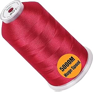 New brothread - Single Huge Spool 5000M Each Polyester Embroidery Machine Thread 40WT for Commercial and Domestic Machines - Carmine