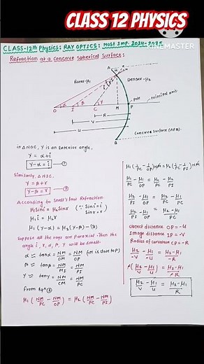 Refraction at Concave Spherical Surface|Easy Class 12 Derivation|#rayoptics #neet #iit