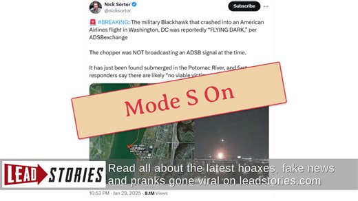 Fact Check: Military Helicopter In Reagan National Airport Crash Was NOT 'Flying Dark' By Not Using ADS-B Transponder | Lead Stories