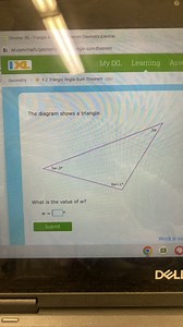 The diagram shows a triangle with angles labeled as 3w-3\degree... | Filo