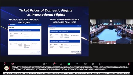 Senator Raffy Tulfo slammed Philippine Airlines (PAL) over high fares and poor aircraft conditions during Senate Committee on Public Services hearing on Thursday, September 18. | via Francis Orcio, ABS-CBN News | ABS-CBN News