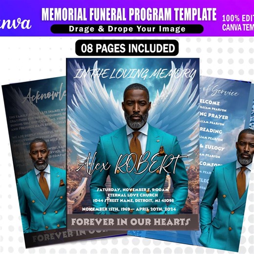 Tribute Program, Memorial Service for in Loving Memorytemplate: 8-page Memorial (digital Download) - Etsy