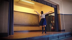 Japanese High School Girl in Uniform Does Ballet on School Stage