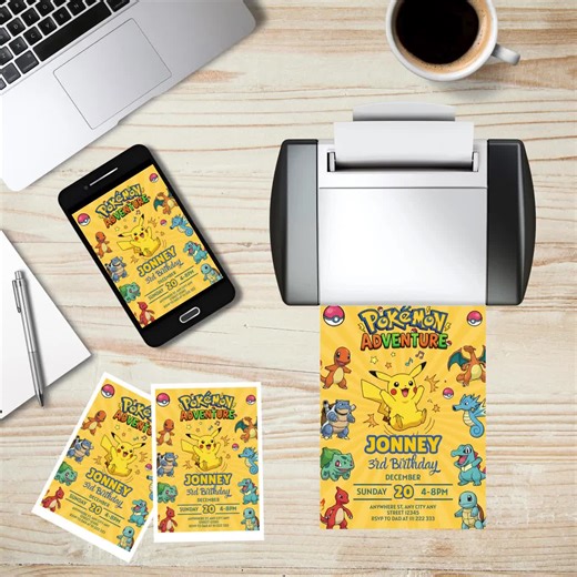 Pikachu Birthday invitation, Pokemon instant download digital invite Pokémon card themed invitation for birthday party Pokecard Pikachu